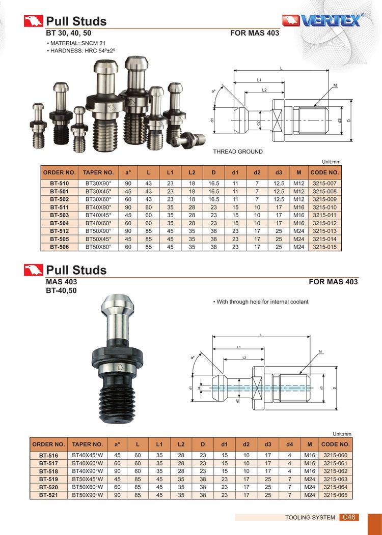 Pull Studs For BT/JIS/MAS / แกนจับยึด Arbor - SMT ASIA